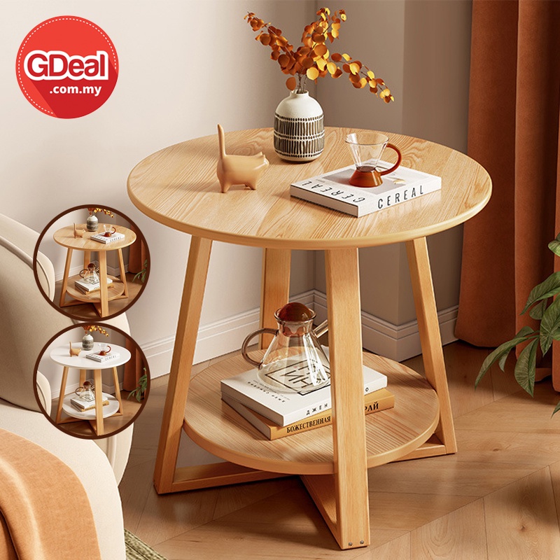 GDeal Small Round Table Sofa Side Table Solid Wood Bedroom Mini Bedside ...