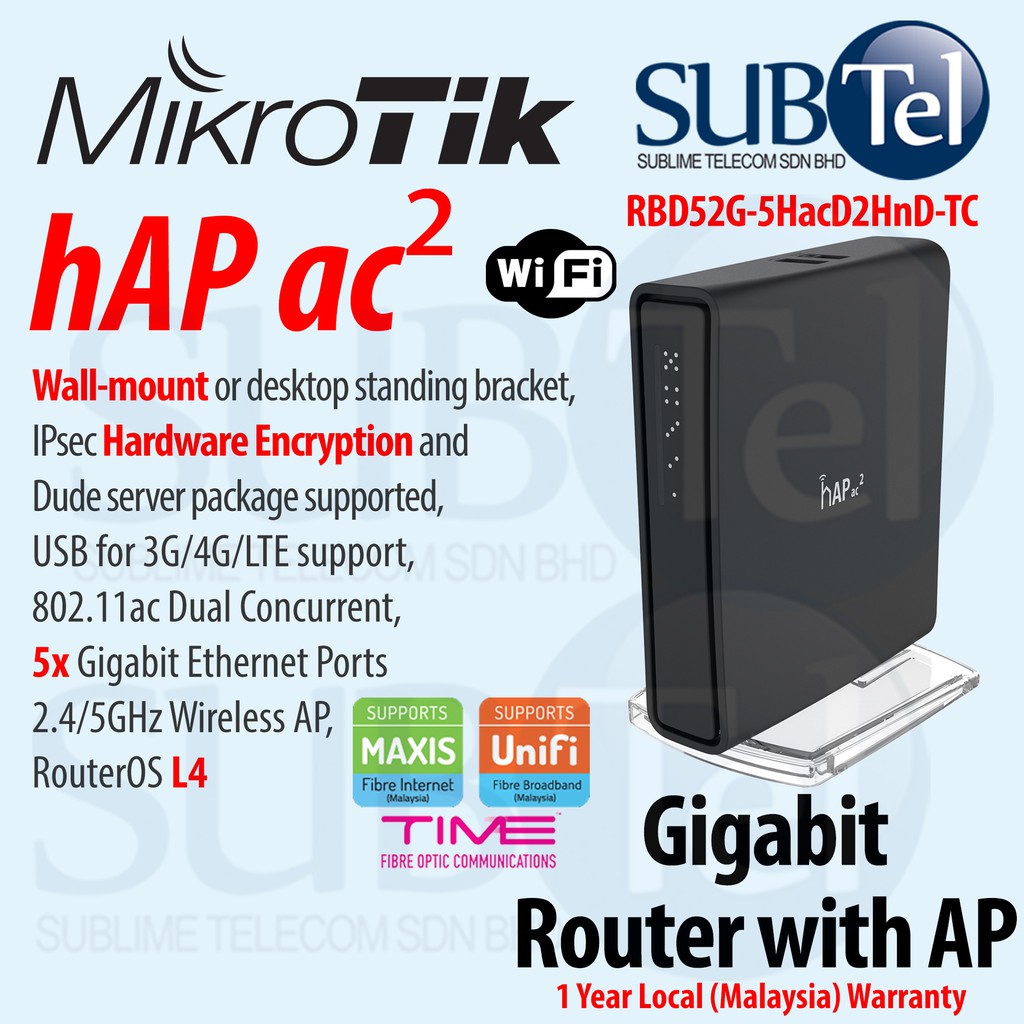Mikrotik hAP ac2 Gigabit WiFi Router 5 port RBD52G-5HacD2HnD-TC with ...