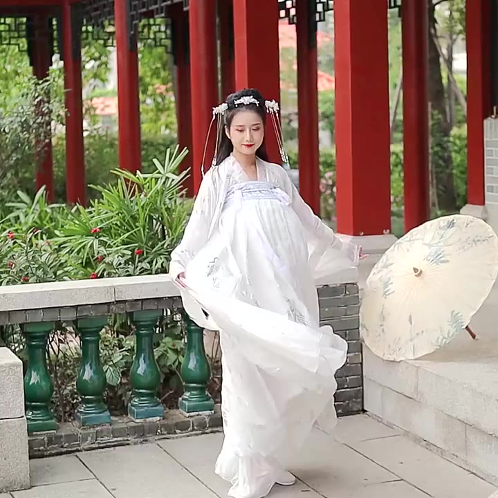 Chinese Style Hanfu Women's Breast-Length Long Skirt Hanfu Set Pink ...