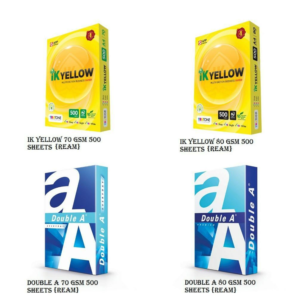 IK Yellow / Double A A4 Copier Paper 500 Sheet 70GSM / 80gsm (5 Ream Per Box) | Shopee Malaysia