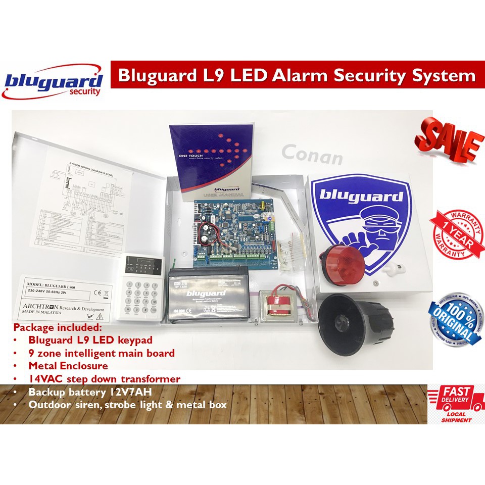 Bluguard L9-LED 9 Zone Security Home Alarm System Package - Wired Alarm ...