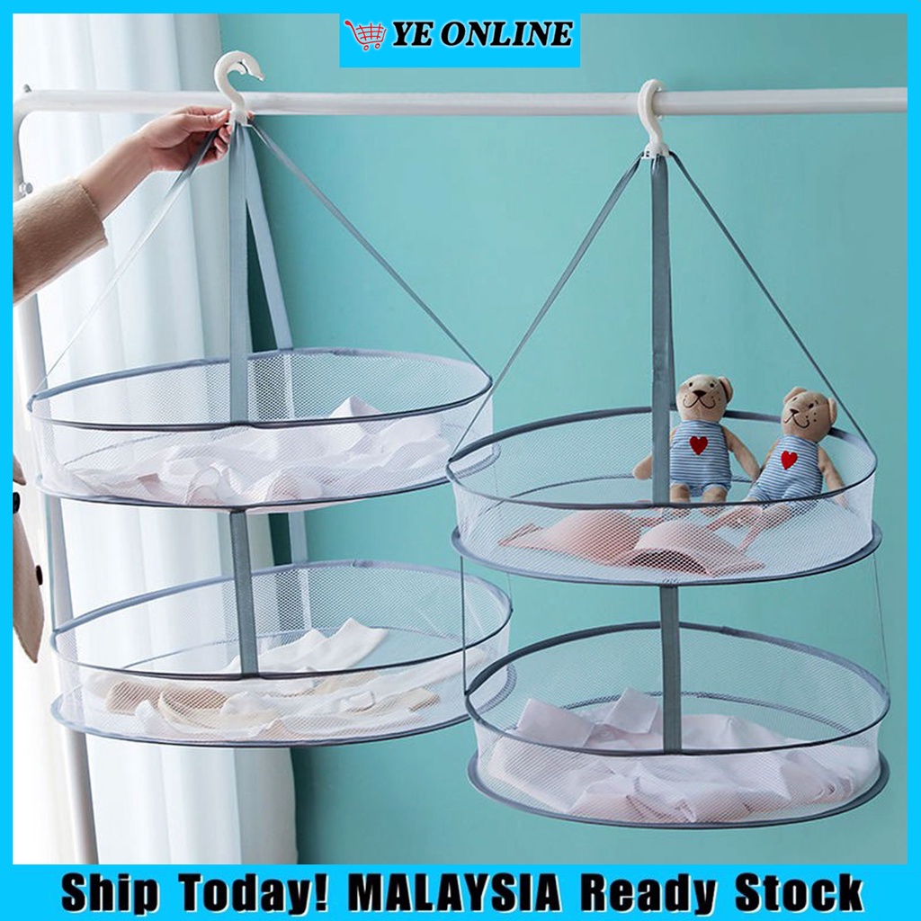 Double Layer Laundry Net Drying Rack Mesh Basket Hanging Collapsible ...