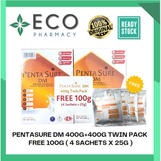 PENTASURE DM 400G+400G TWINPACK FREE 100G (4 SACHETS X 25G EXP3/22 ...