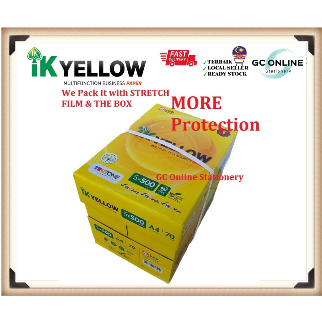 IK Yellow A4 Paper 500Sheets 70Gsm (5Reams/Box) / Kertas Photostat 500Helai 70Gsm / Kertas ...