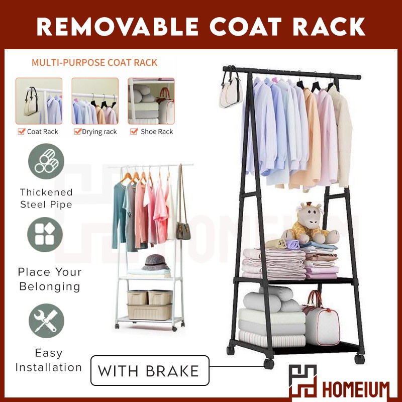 Homeium 3 Tier Wardrobe Clothes Drying Rack Shoe Cloth Organizer ...