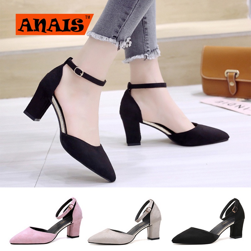 Korean style fashion pointed toe chunky block pump heels office sandals ...