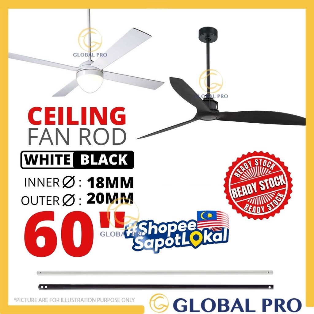 Global Pro 60" WHITE / BLACK Universal Ceiling Fan Rod Downrod Suitable ...