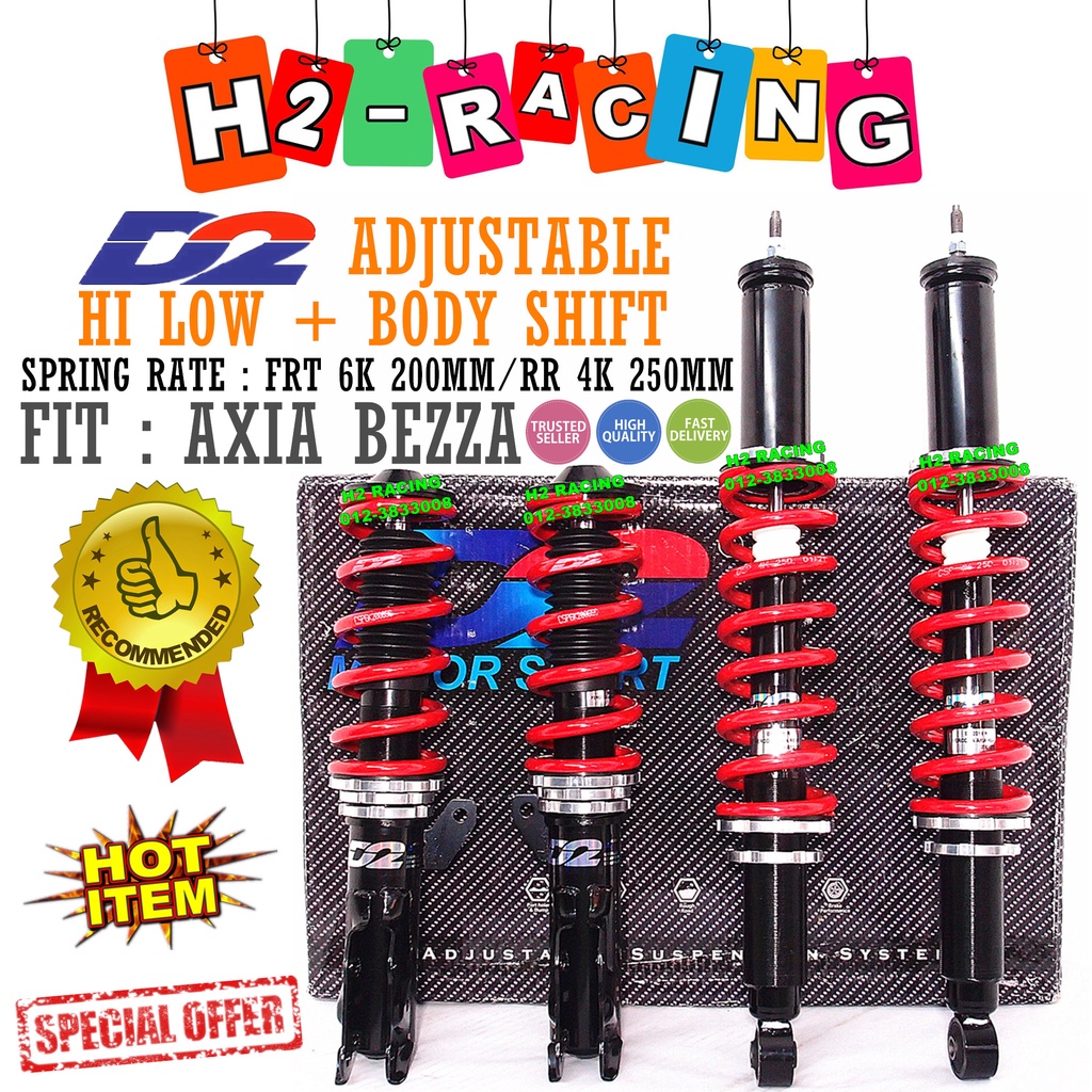 D2 ADJUSTABLE PERODUA AXIA BEZZA HI LOW BODY SHIFT ABSOBER | Shopee ...