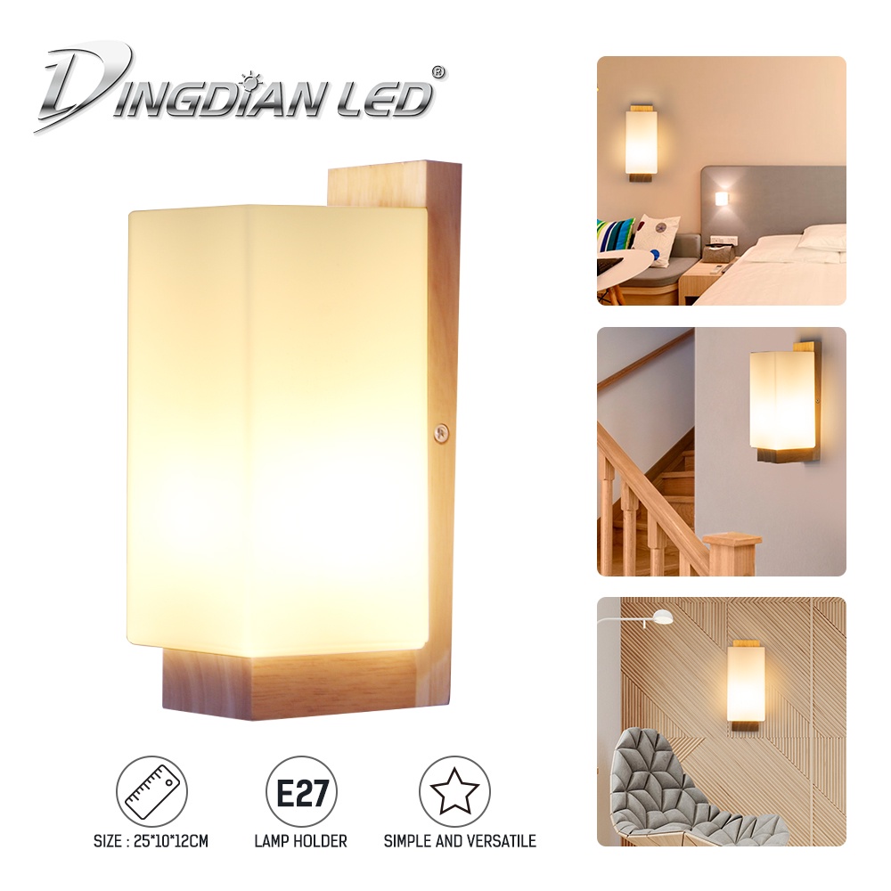 Dingdian LED Solid Wood Wall Lamps E27 Bedroom Bedside LED Wall Lights ...