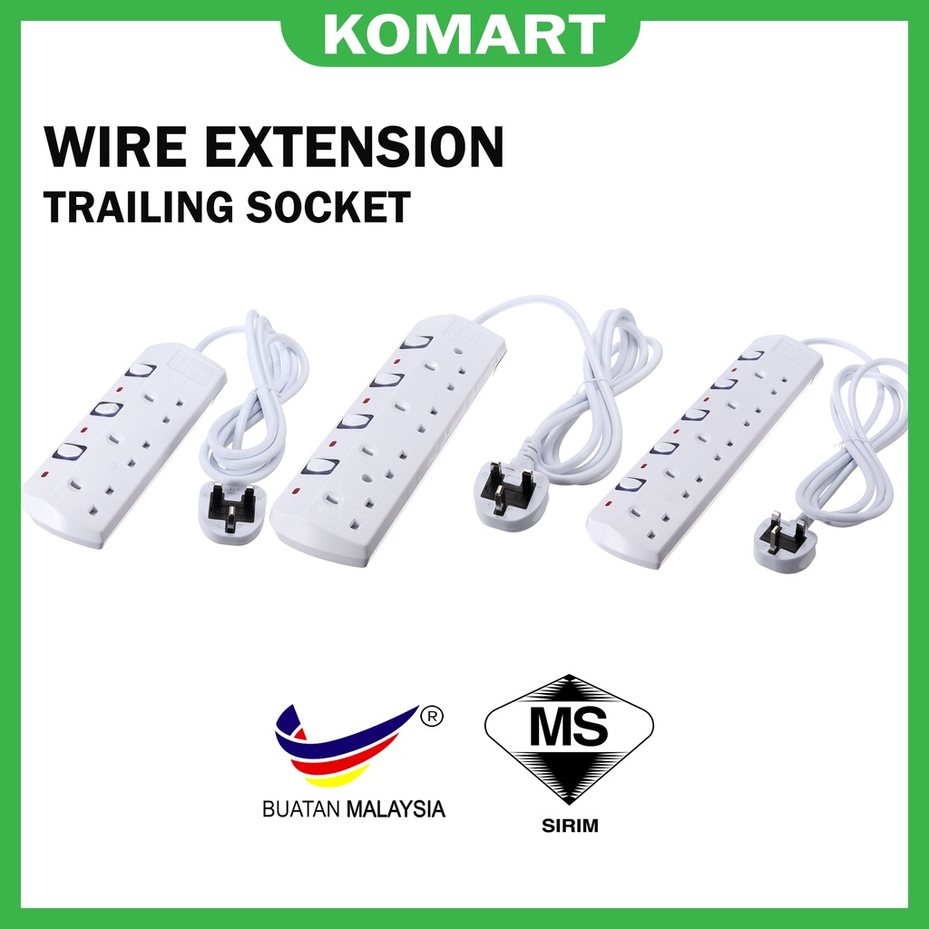 3 / 4 / 5 Gang 13AMP Extension Trailing Socket Wire Extension Plug ...