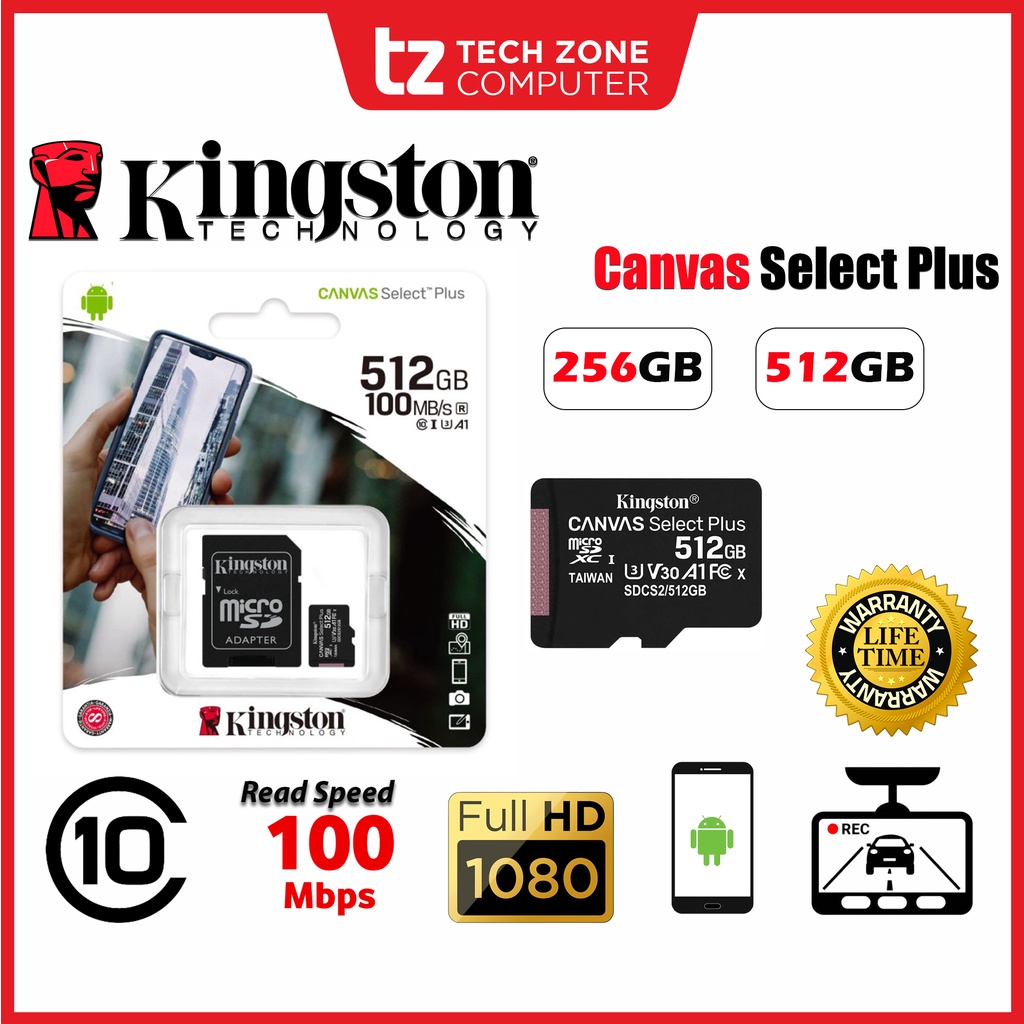 Kingston Micro SD Card 256GB/512GB Memory Card 100MB/s Canvas Select ...