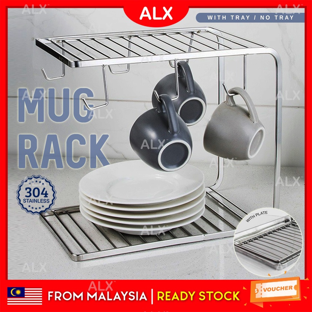 ALX Stainless Steel Mug Tree Holder Plate Rustless Drying Rack Kitchen ...