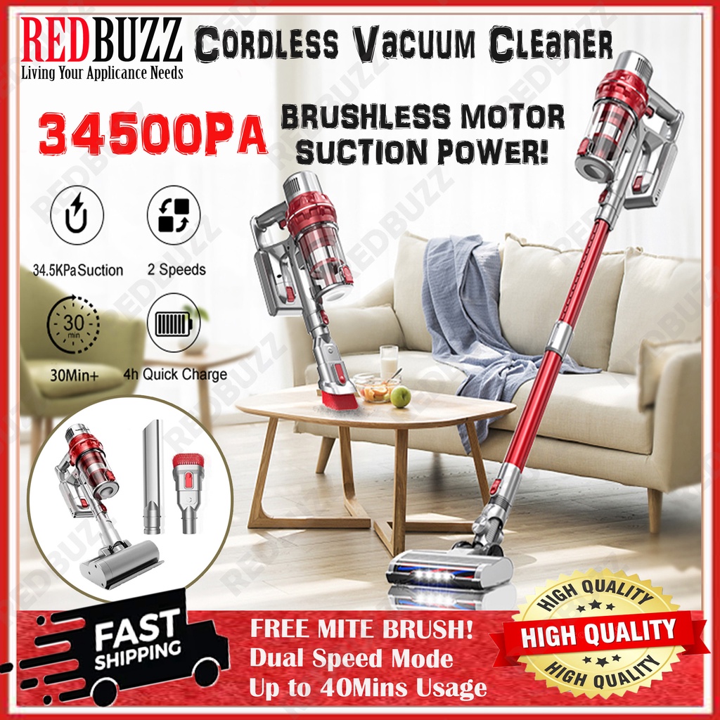 REDBUZZ Cordless Vacuum Cleaner 34500PA Brushless Motor CleanXtreme ...