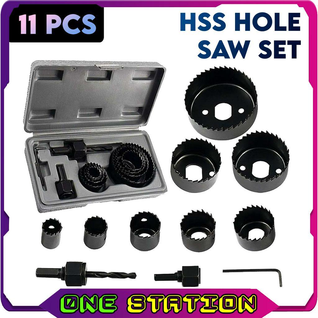 11Pcs HSS Hole Saw Set with Hex Wrench Key Hand Woodwork Tool Kit ...