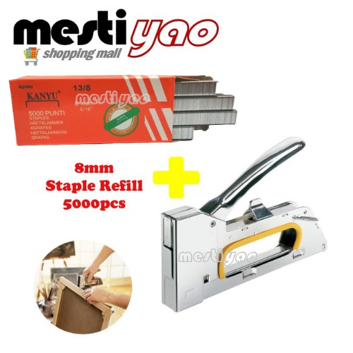 COMBO Heavy Duty Stapler Gun Tacker + 8mm 13/8 Staple Refill 5000pcs ...