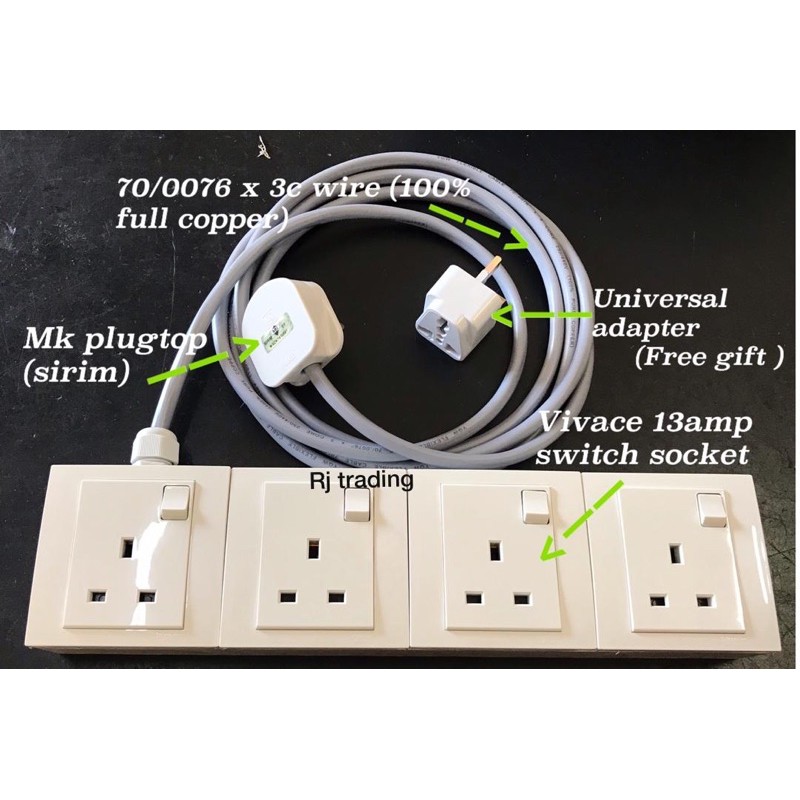 (READY STOCK)(0.5m-15m)HEAVY DUTY EXTENSION TRAILINGSOCKET 1/2/3/4GANG ...