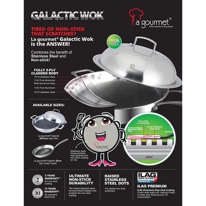 La gourmet Galactic 28cm x 8.5cm Stir fry Wok Honeycomb Premium Non ...