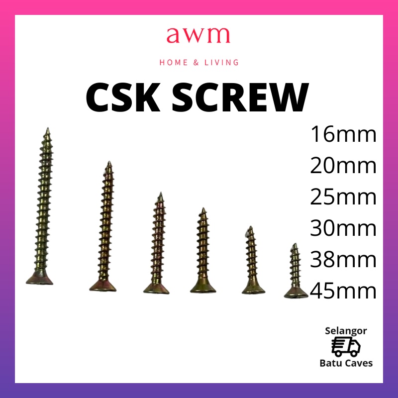 AWN Screw Skru 1 pack 50 biji for wood Chipboard Cabinet Rak Dinding ...