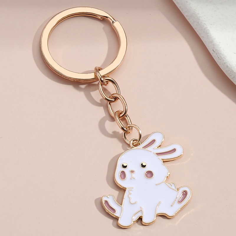 Lovely Rabbit Keychain Enamel Key Ring White Rabbits Key Chains Animal ...