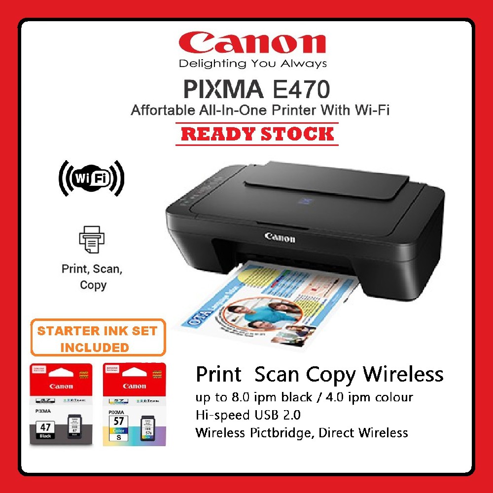 Canon Pixma E470 All-In-One for Low-Cost Printing Print, Scan, Copy ...
