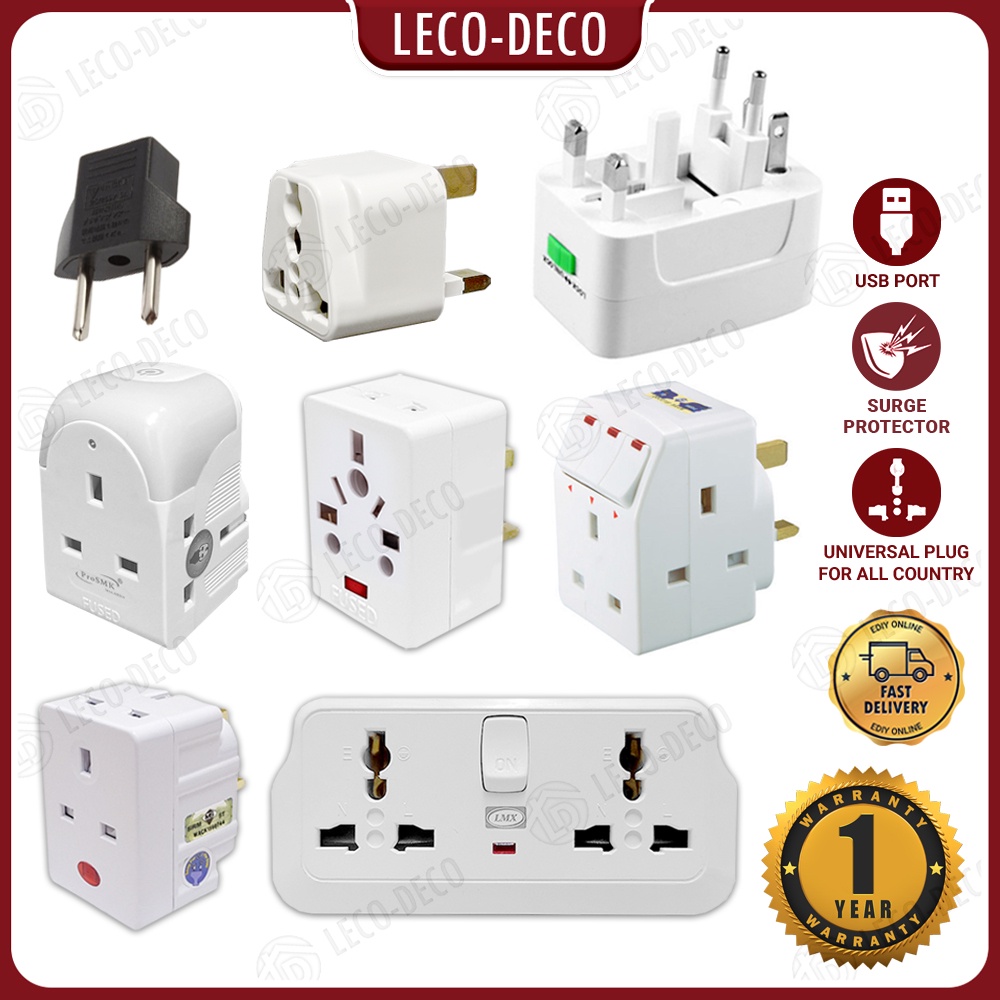 3 WAY ADAPTOR ADAPTER ADAPORT WITH SWITCH USB SOCKET OUTLET PLUG ...