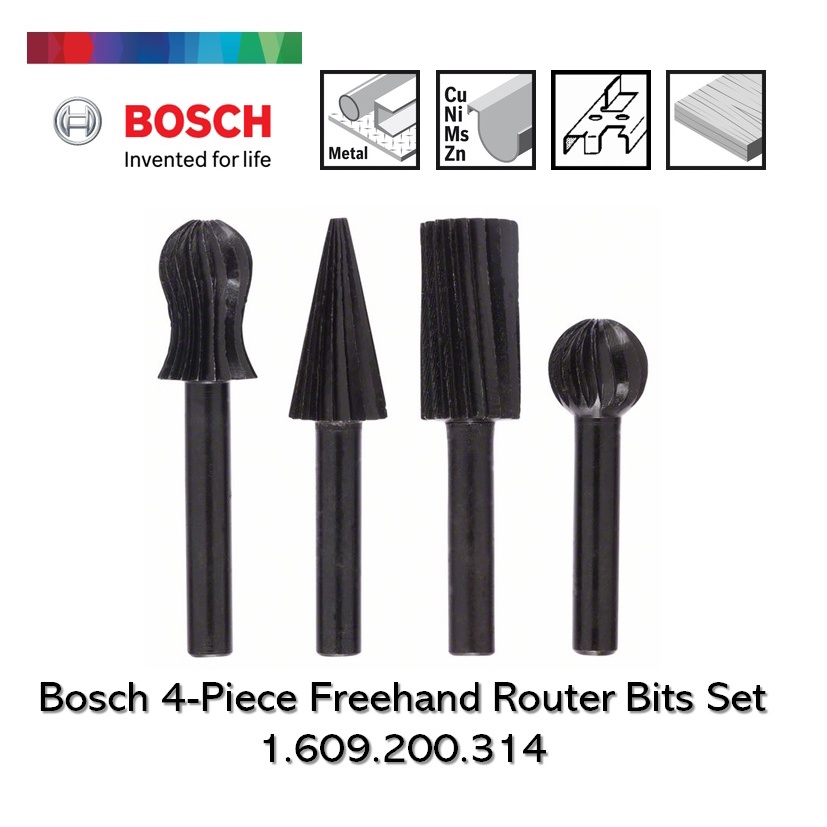 Bosch ( 1609200314 ) 4-Piece Freehand Router Bits Set With Shapes ...