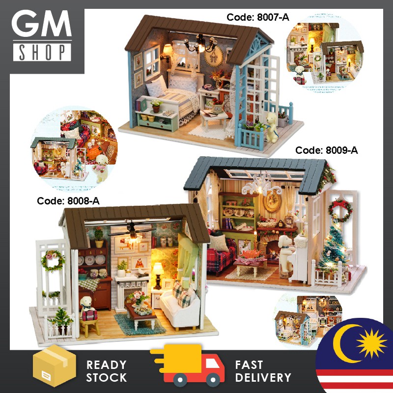 GMSHOP DIY Hand-Assembled Wooden Doll Furniture Miniature Room Box ...