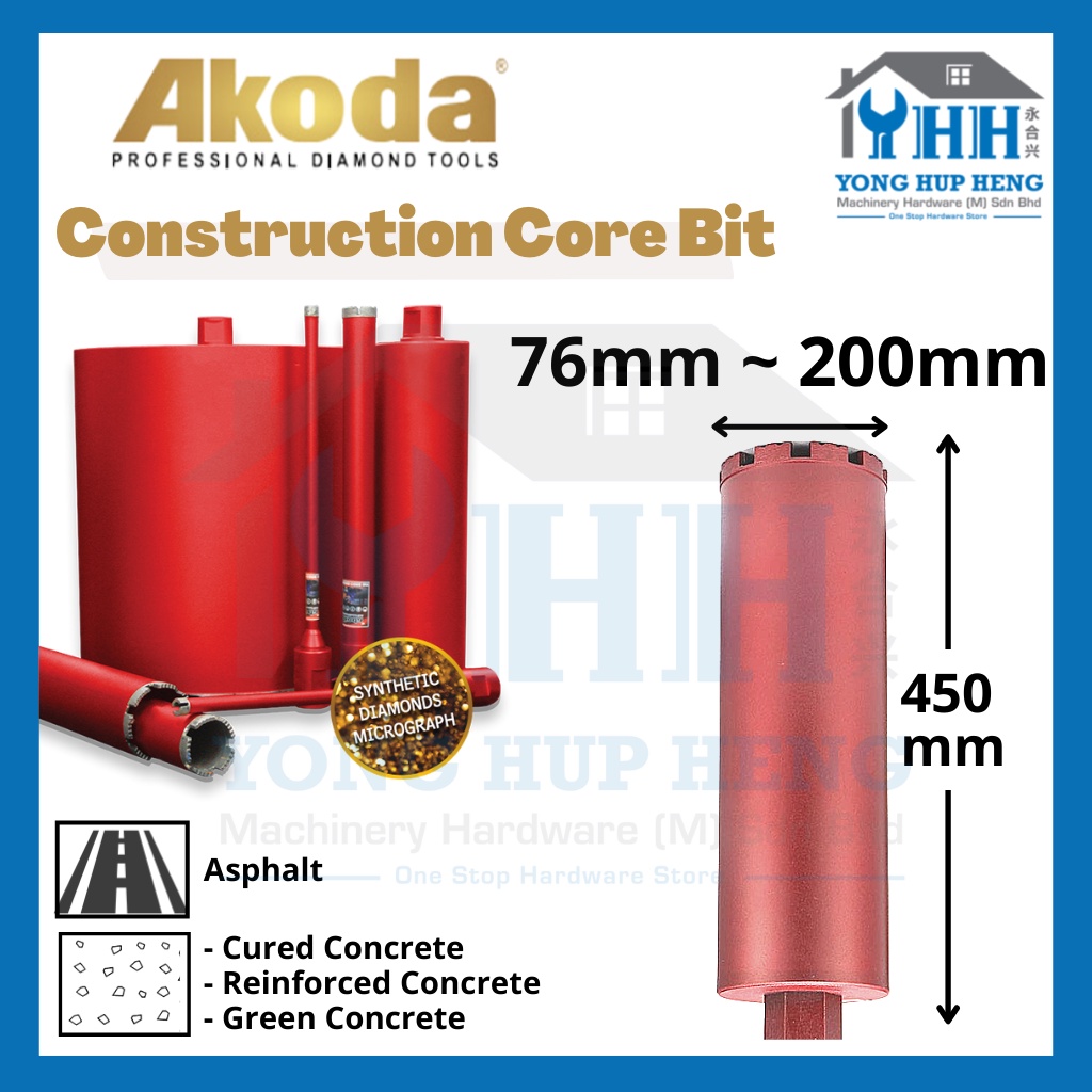 AKODA 76MM - 200MM x 450MM Construction Core Bit / Diamond Core Bit 1 ...
