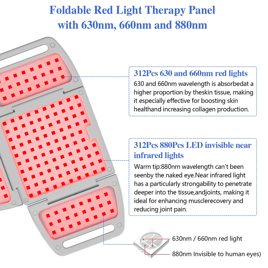 KTS Red Light Therapy Device Near Infrared 660nm+880nm 312 LEDs Folding ...