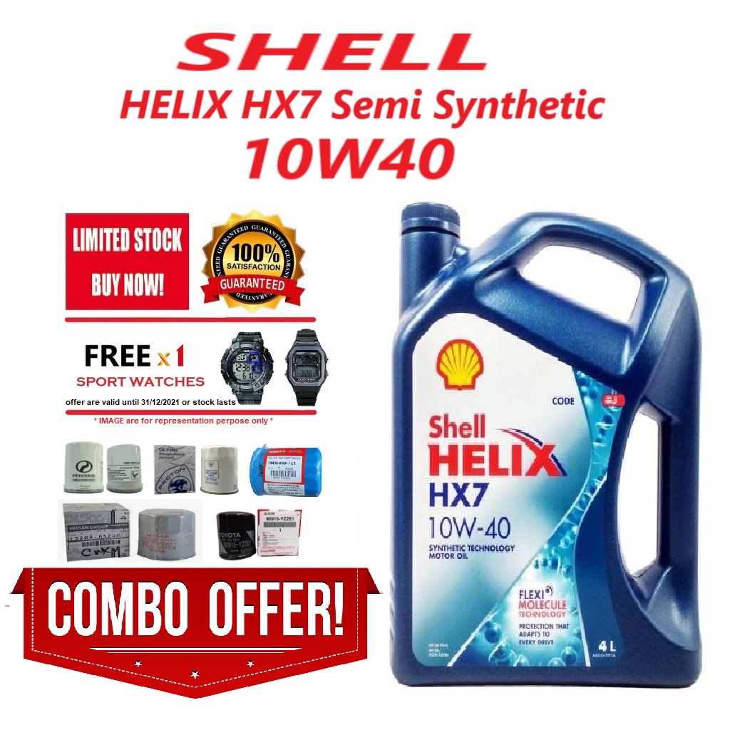 COMBO SET FREE GIFT WATCH ( With Oil Filter ) Shell Helix HX7 10W40 SN ...