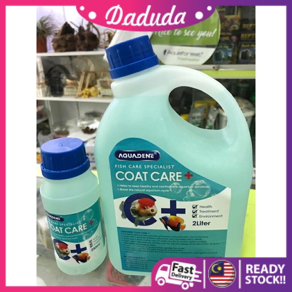 Aquadene Fish aquarium Coat Care + 250ml , 2L Premium Anti-Chlorine Anti Klorin Aquarium ...