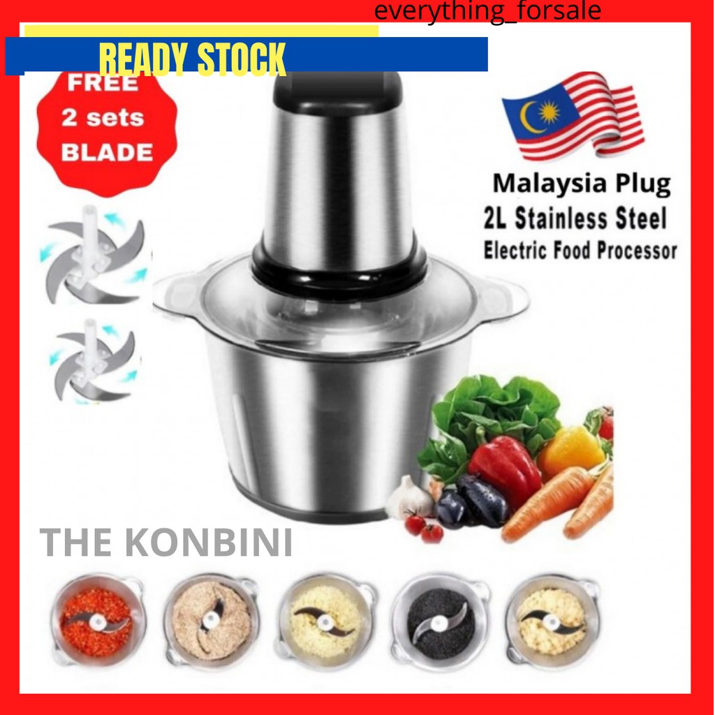 🔥🔥[Ready Stock] 2L Stainless Steel Electric Meat Grinder Chopper Food Processor Blender Pengisar ...