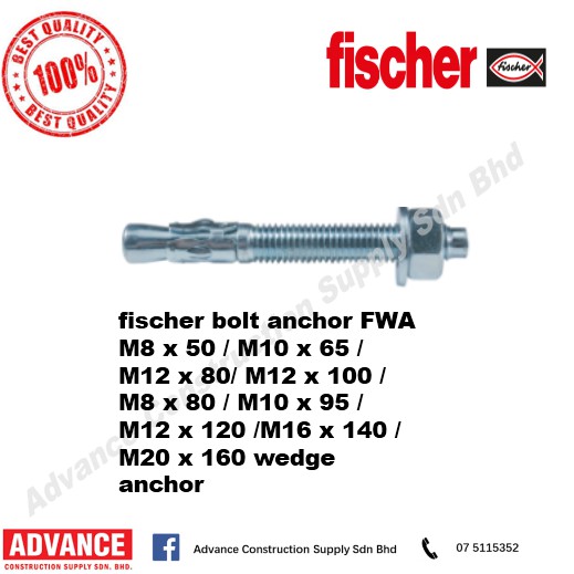 Fischer Accessories bolt anchor FWA M8x50/M10x65/M12x80/M12x100/M8x80 ...