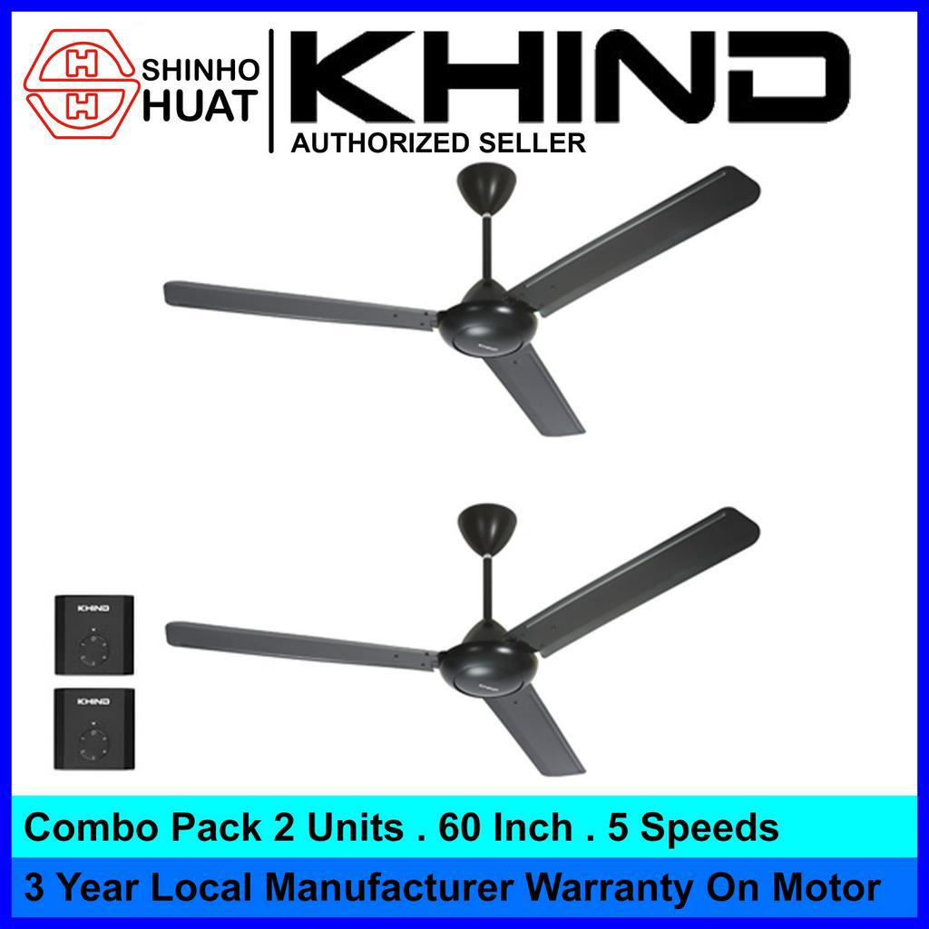 (Combo Pack 2 units) Khind CF613 Ceiling Fan 60Inch ( Black ) | Shopee ...