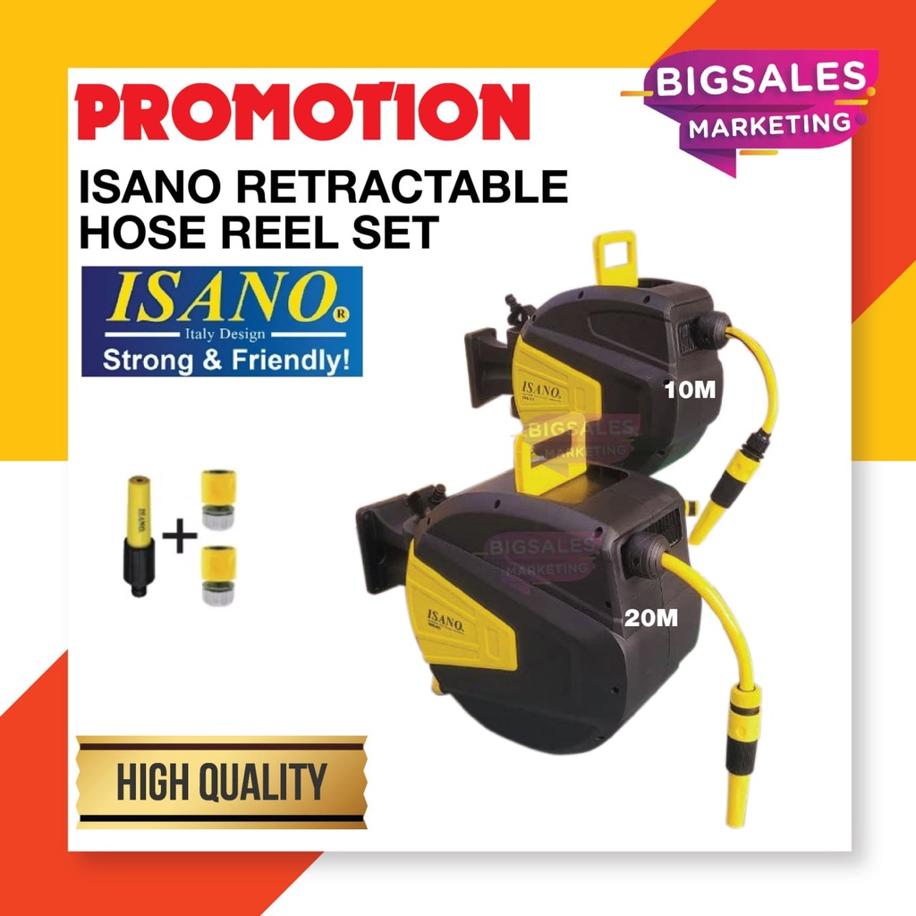 ISANO 10M & 20M Wall Mounted Automatic AUTO REWIND Garden Hose Reel ...