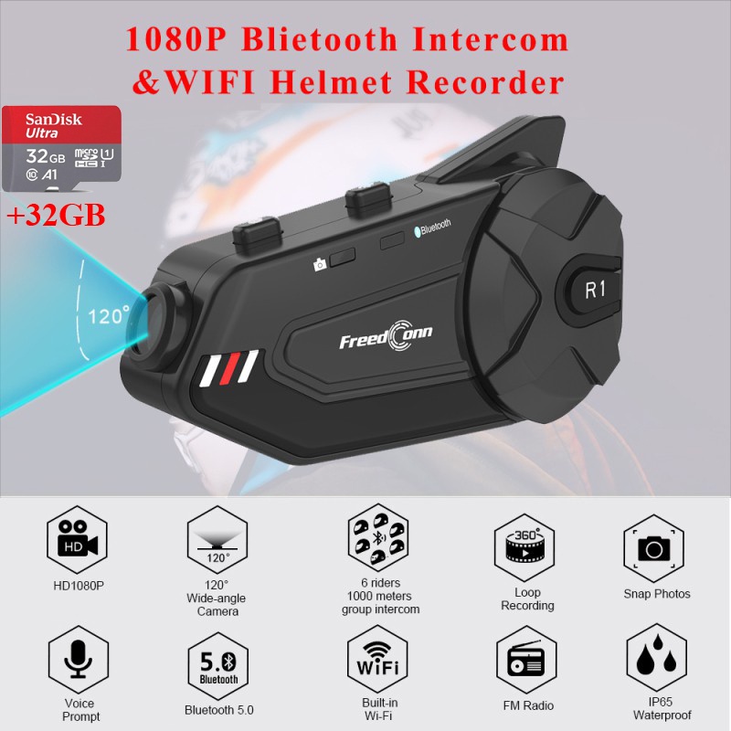 Freedconn R1 Plus Wifi Recorder Motorcycle Group Intercom HD 1080P ...