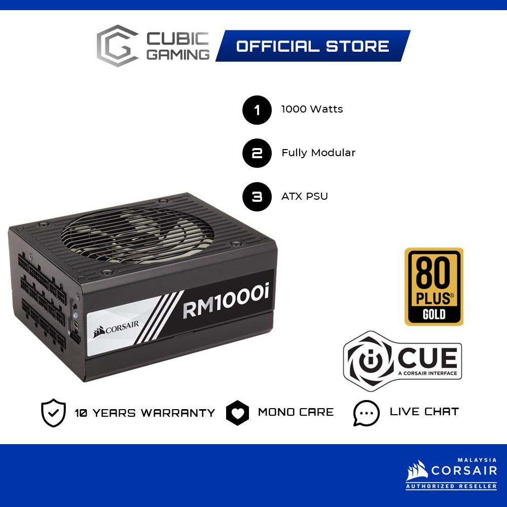 CORSAIR RMi Series RM1000i 80 PLUS Gold Certified ATX Fully Modular ...