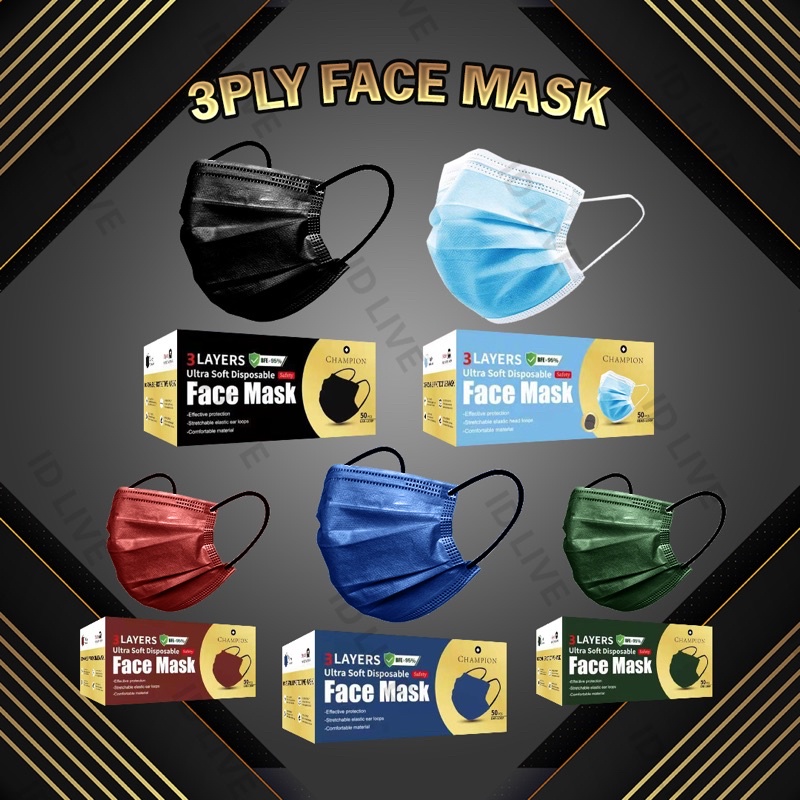 50pcs Face Mask 3ply Mask Disposable Face Mask Blue Mask Black Mask ...