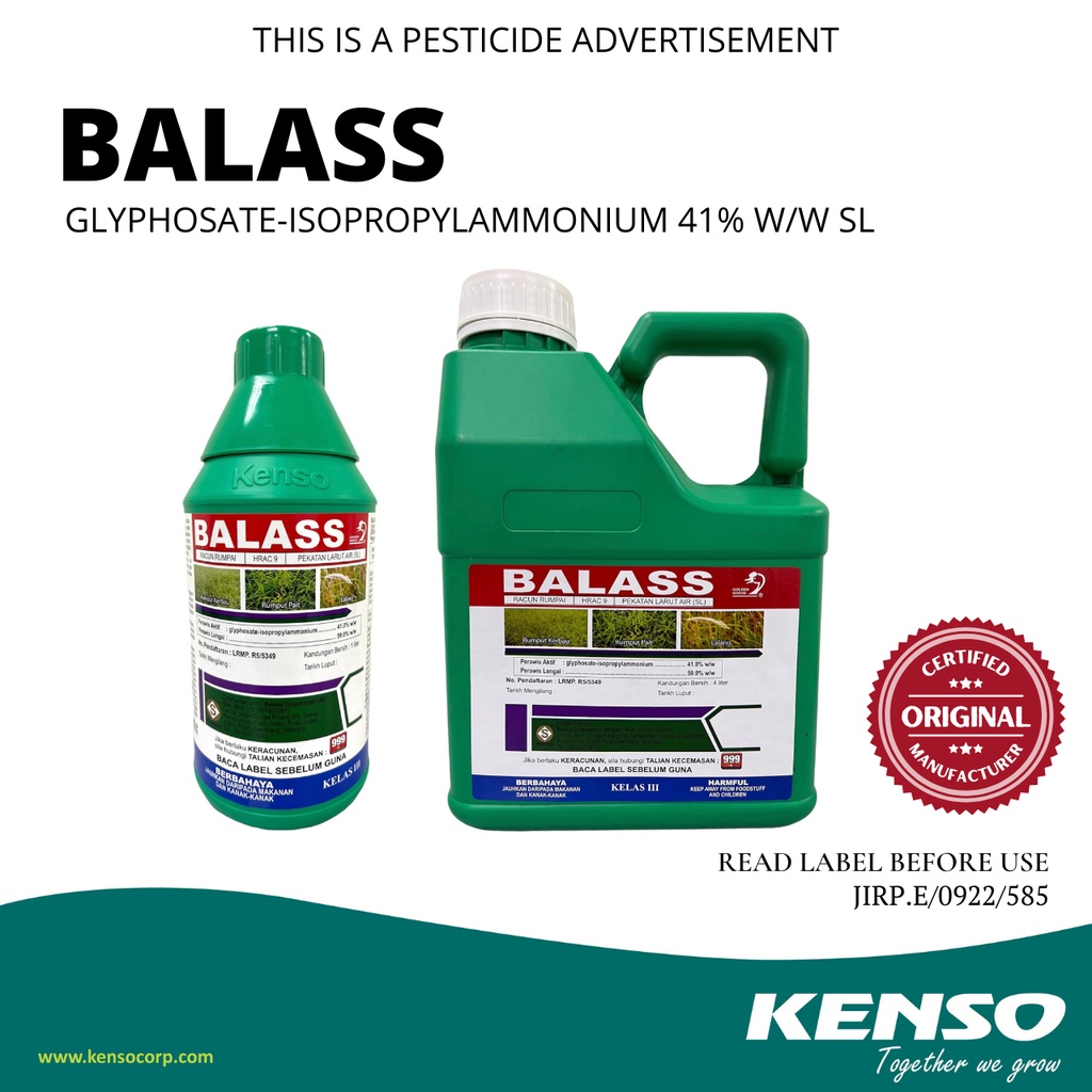 KENSO BALASS (Glyphosate-Isopropylammonium 41.0% w/w SL) Herbicide 1L ...