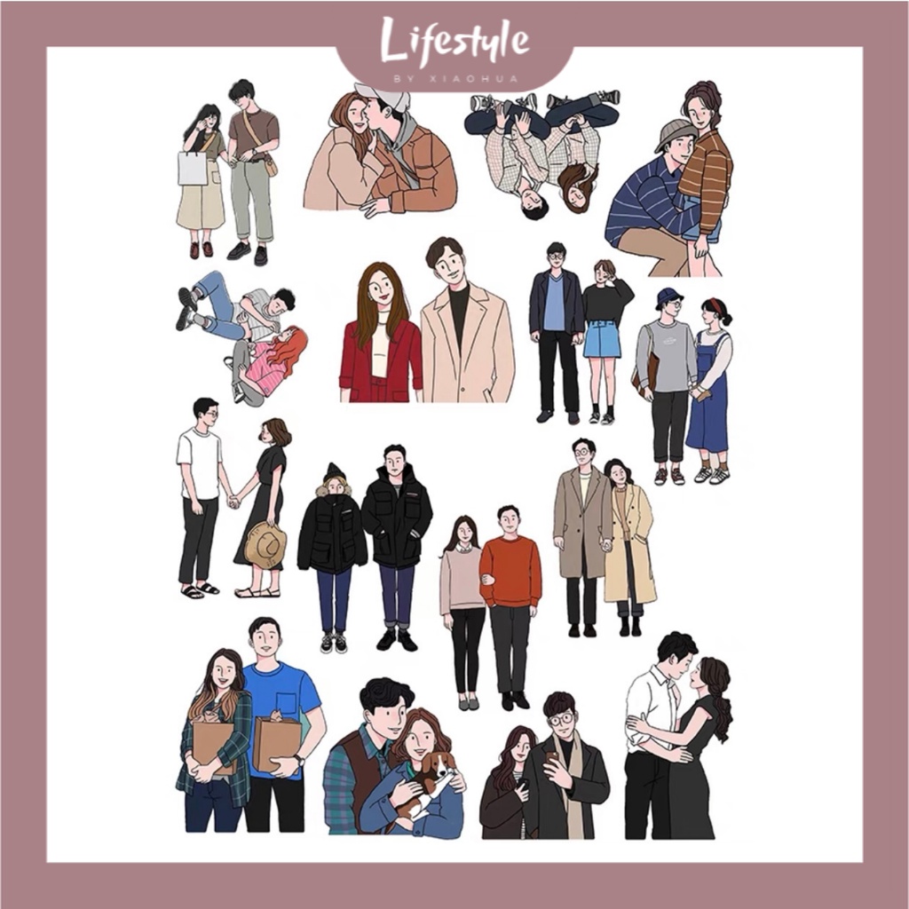 Couple Stickers 25 pcs Bujo Sticker Girl Boy Couple Sticker OOTD Figure ...