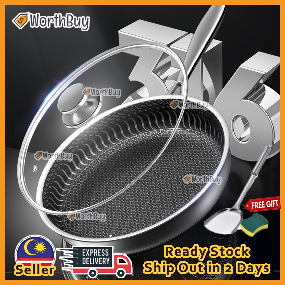 Worthbuy SUS 316 Stainless Steel Pan Non-Stick Nano Honeycomb Pattern ...
