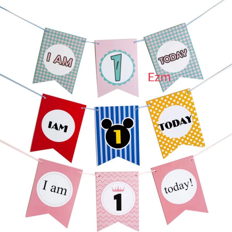 Set "I Am One Today" Banner for Baby Birthday Flags 1 TAHUN | Shopee ...
