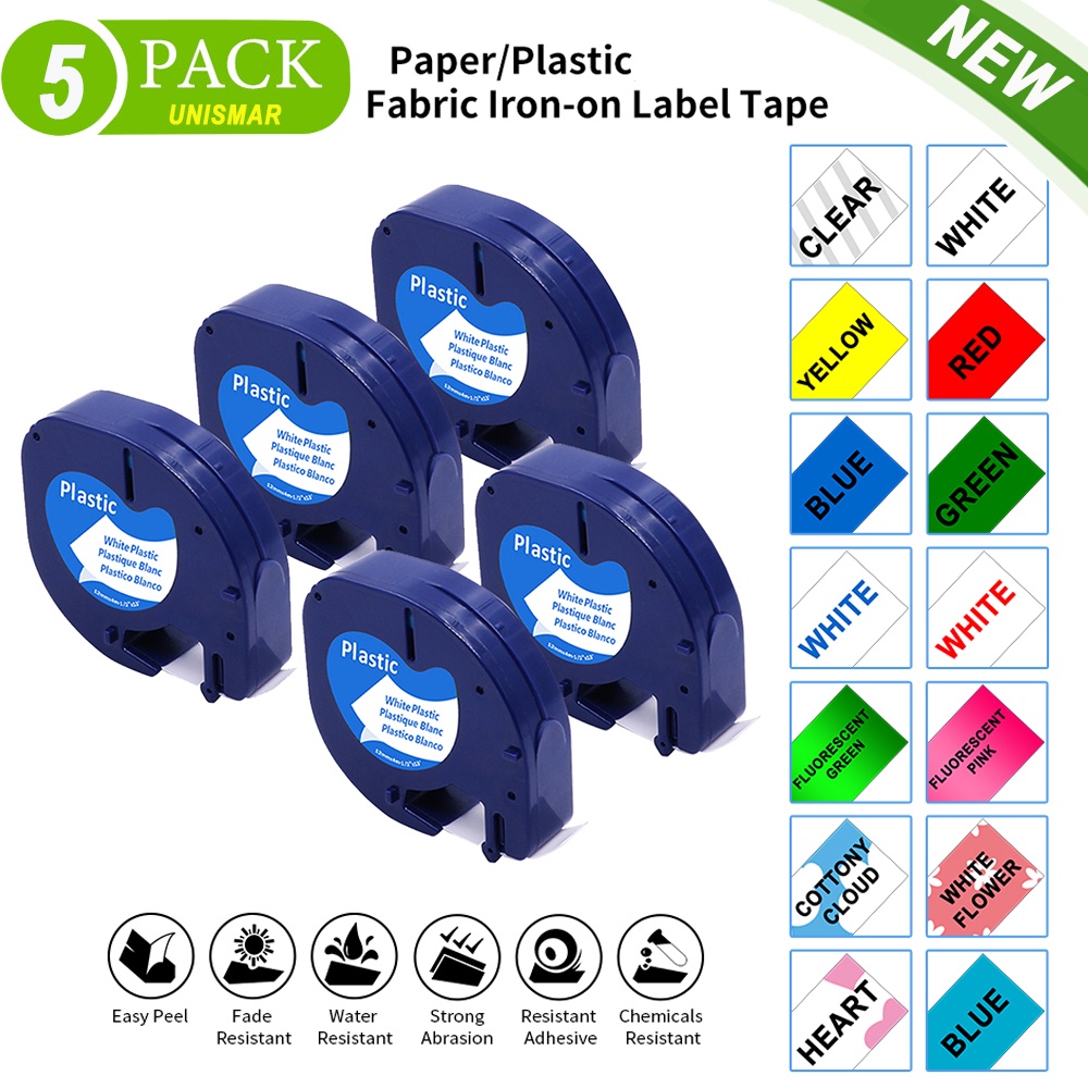 5 Pack Compatible Dymo Letratag Label Tape Refill 12mm x 4m Plastic ...
