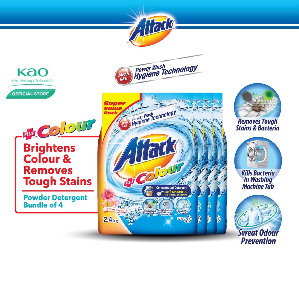 [Bundle of 4] ATTACK Colour Concentrate Detergent Powder (ATC) - 2.4kg ...
