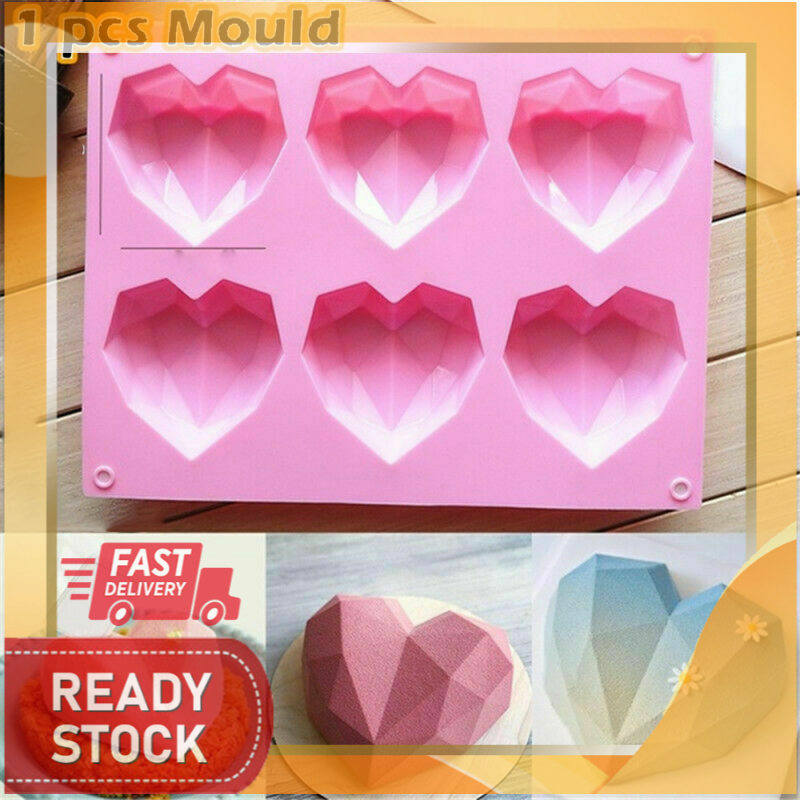 6 Cavity Diamond Love Silicone Cake Mold Silicone 3D Heart Shape ...