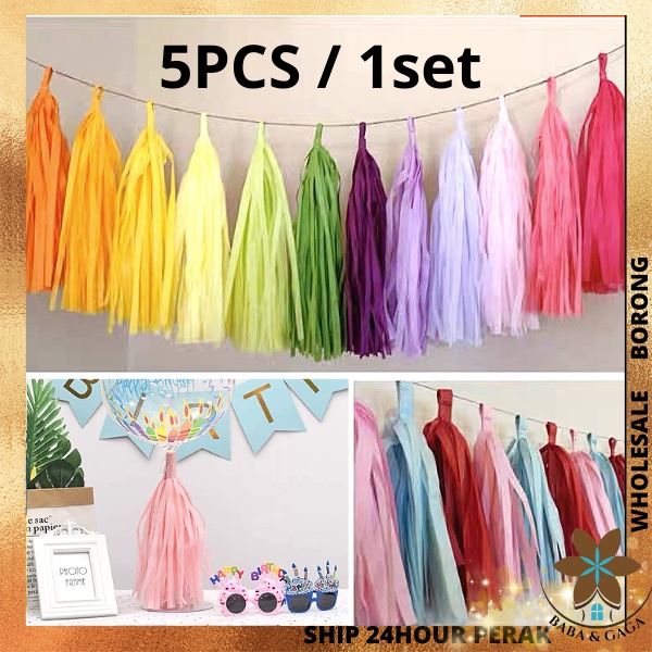 5pcs Tassel Tissue Paper Garland Pom Pom Tinsel Banner Backdrop Party ...