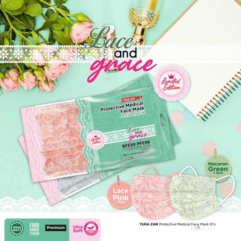 Yuka Zan Lace And Grace Medical Disposable Protective Face Mask ...