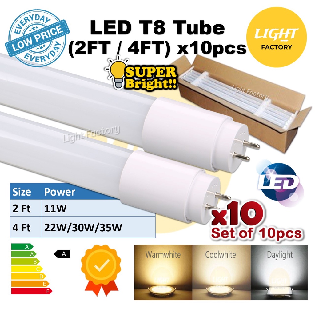 [SET 10pcs] 2ft 4ft 11W 22W 30W 35W Super Bright LED T8 Fluorescent Tube Light Lampu Kalimantang ...