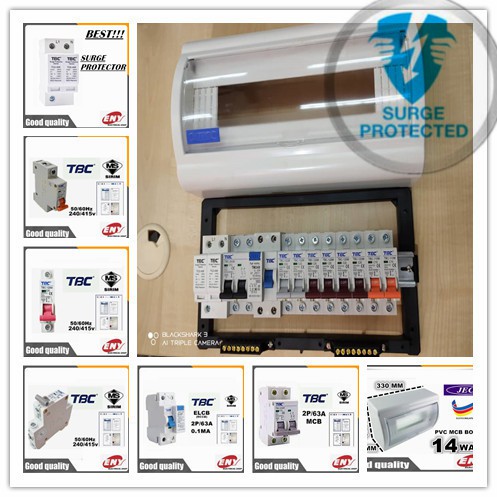 14 WAY Surge Protector DB BOX Full Set Single Phase 63a RCCB 0.1ma C/W ...