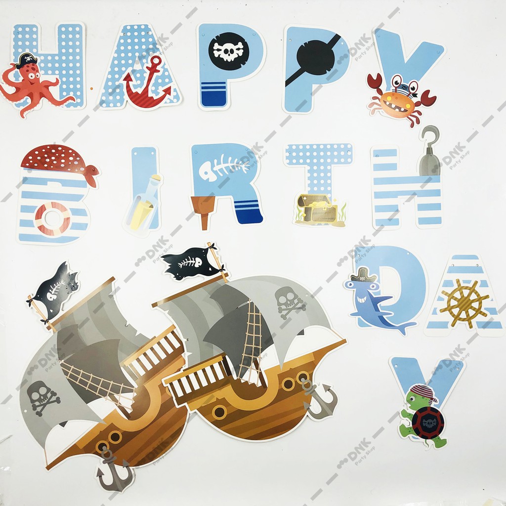 Cutout Flag Hanging Banner Sea Ocean Pirate Ships Anchor Happy Birthday ...